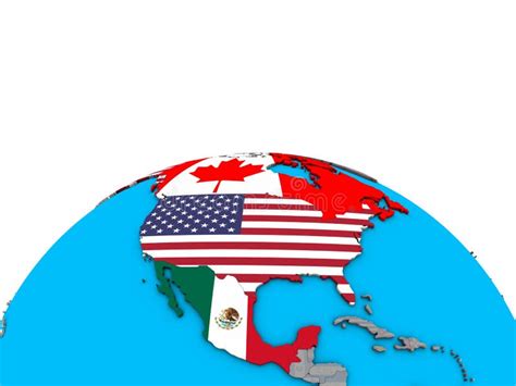 Mapa De Estados membros Do NAFTA As Bandeiras No Globo Ilustração Stock Ilustração de