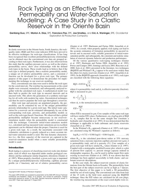 Pdf Rock Typing As An Effective Tool For Permeability And Water