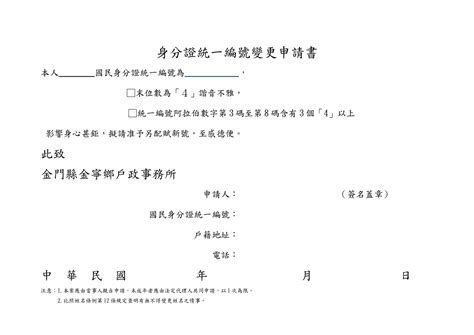 金門縣政府建設處 身分證統一編號變更申請書