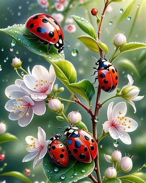 Ladybugs On Leafy Branch Is It Ai