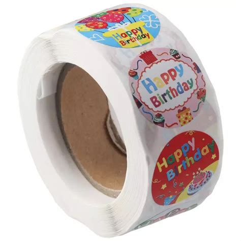 Round Happy Birthday Stickers 500 Pcs Sticker Roll Self Adhesive