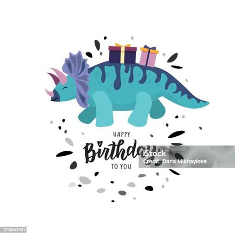 生日快樂手寫文字可愛的向量插圖生日派對元素的海報賀卡橫幅範本向量圖形及更多恐龍圖片 恐龍 邀請卡 事件 Istock