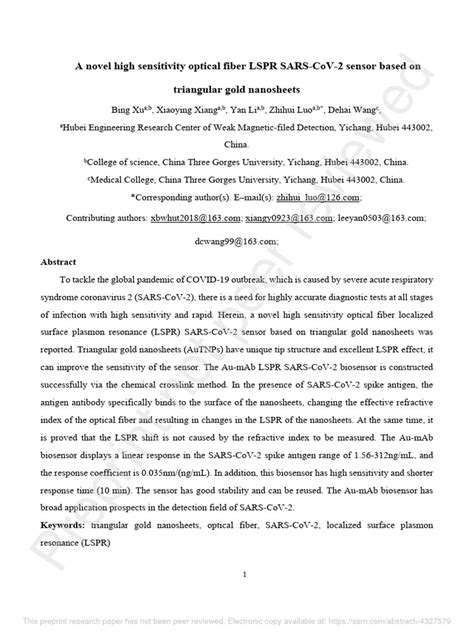A Novel High Sensitivity Optical Fiber Lspr Sars Cov 2 Sensor Based On Triangular Gold