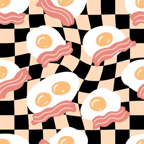 Œufs Frits Avec Des Tranches De Bacon Sur Un Motif Sans Soudure De Fond