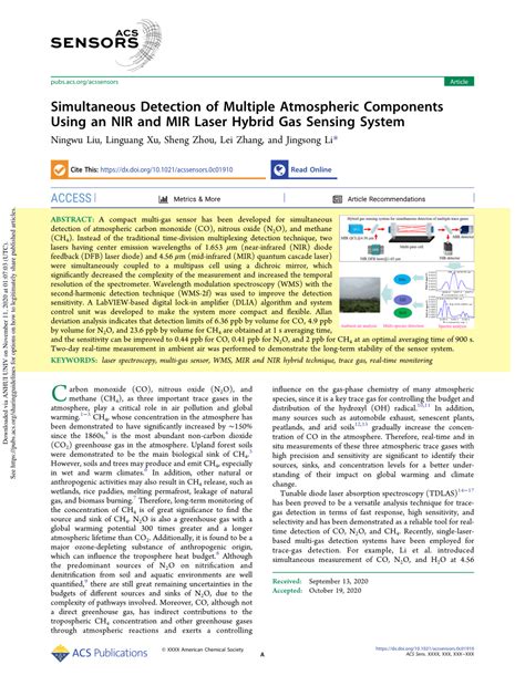 Pdf Simultaneous Detection Of Multiple Atmospheric Components Using An Nir And Mir Laser