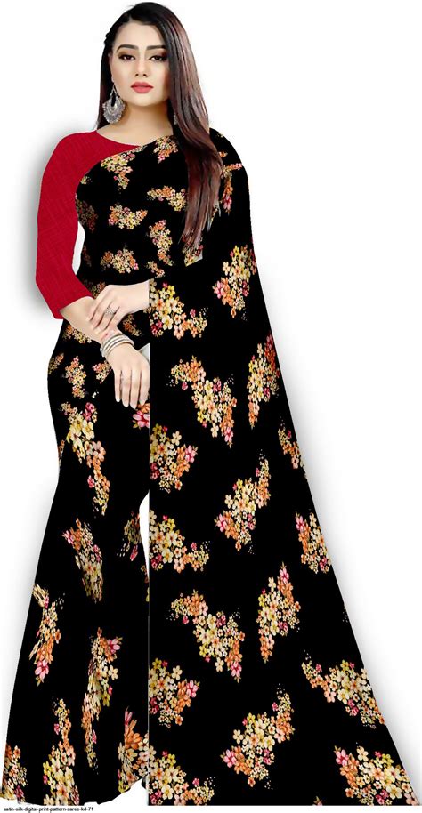 Satin Silk Digital Print Pattern Saree Kd 71