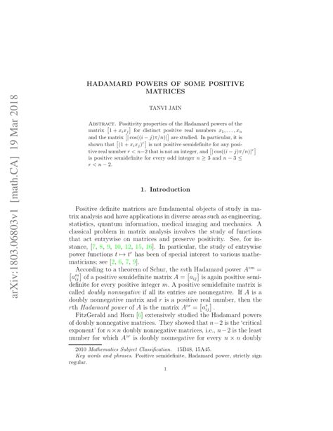 Pdf Hadamard Powers Of Some Positive Matrices