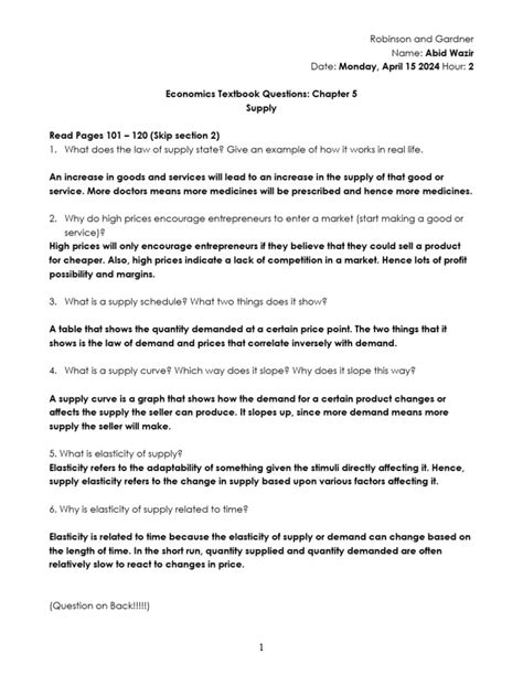 Chapter 5 Questions Pdf Supply Economics Demand