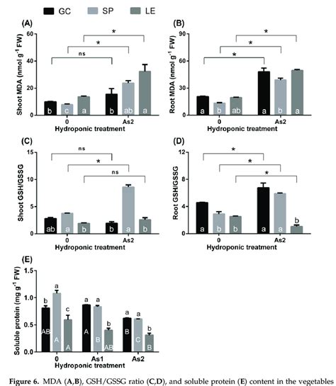 Mda A B Gsh Gssg Ratio C D And Soluble Protein E Content In The Download Scientific
