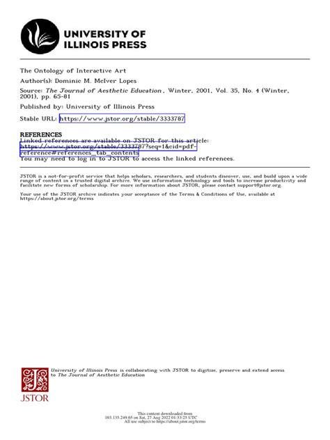 The Ontology Of Interactive Art Pdf Aesthetics Ontology