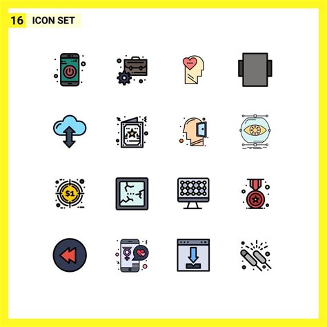 Set Of 16 Vector Flat Color Filled Lines On Grid For Down Arrow Feelings Cloud Layout Editable