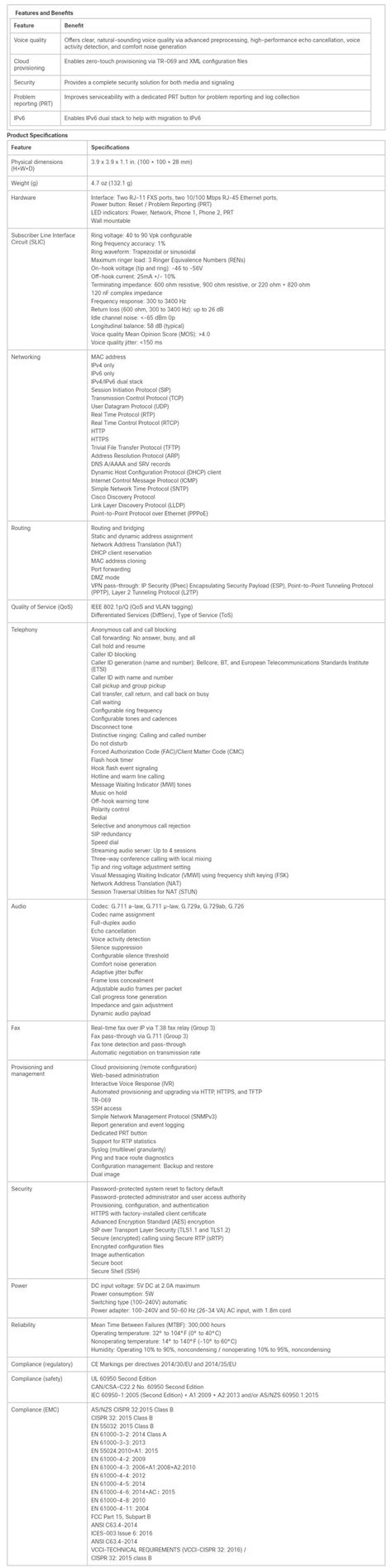 Cisco ATA Port Analog Multiplatform VOIP Telephone Adapter ATA PW K Mwave