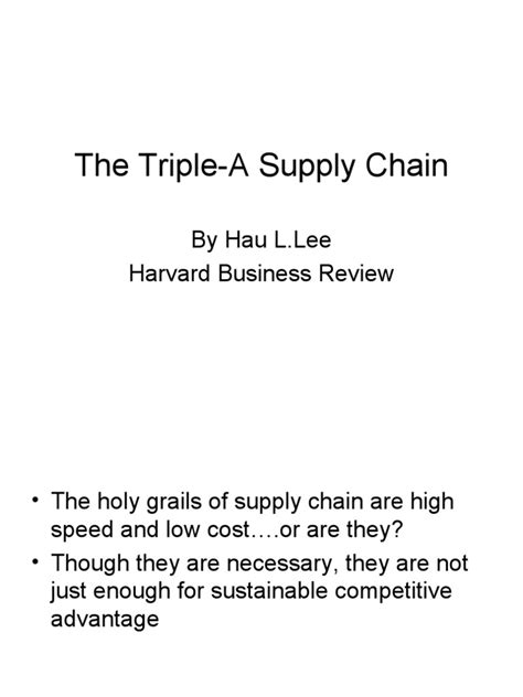 The Triple A Supply Chain Supply Chain Economics