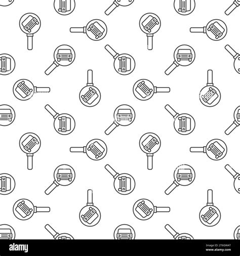 Carsharing Car Search Vector Magnifying Glass With Auto Concept Seamless Pattern In Outline