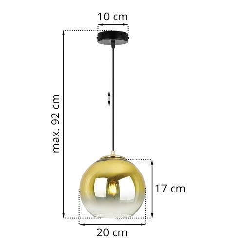 Lampa wisząca ze szklanym kloszem złotym w kształcie kuli 20 cm