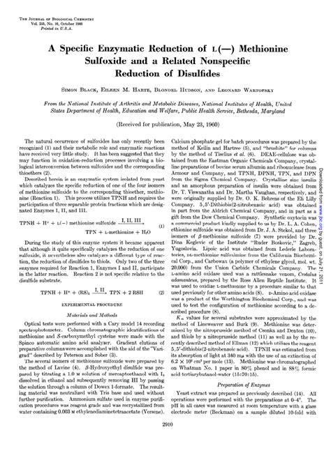 Pdf A Specific Enzymatic Reduction Of L Methionine Sulfoxide And A Related Nonspecific