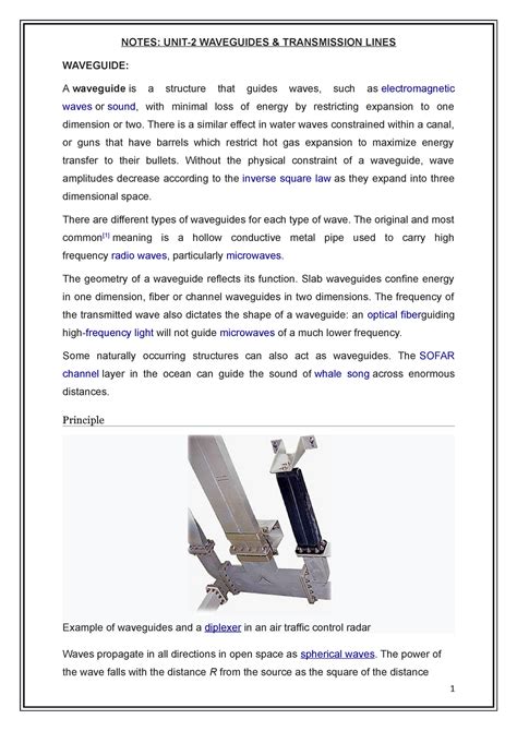 Notes Waveguides Notes Unit 2 Waveguides And Transmission Lines Waveguide A Waveguide Is A