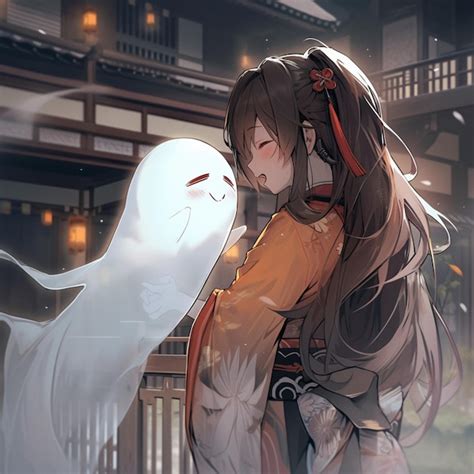 Premium Ai Image Anime Girl Kissing A Ghost With A Ghost Face On Her