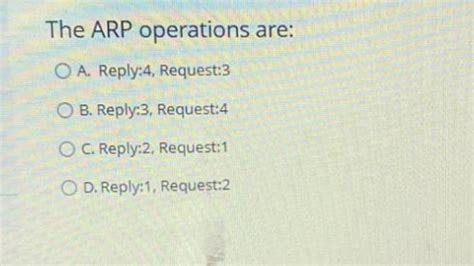 Solved The ARP Operations Are A Reply Request B Chegg Com