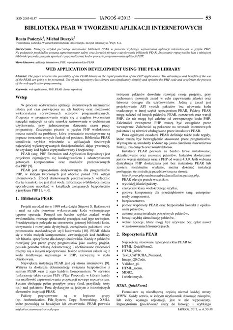 Pdf Biblioteka Pear W Tworzeniu Aplikacji Internetowych