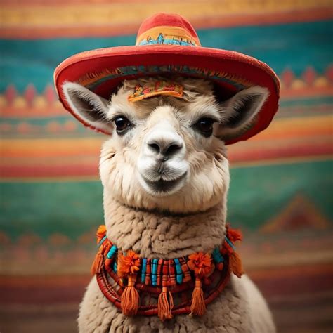 Premium Photo Alpaca Or Llama In National Mexican Hat