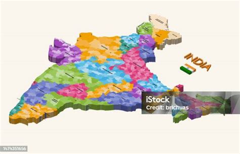 インドの州の首都とインドの国旗を持つインドの州3dカラフルなベクター画像マップ 地図のベクターアート素材や画像を多数ご用意 地図