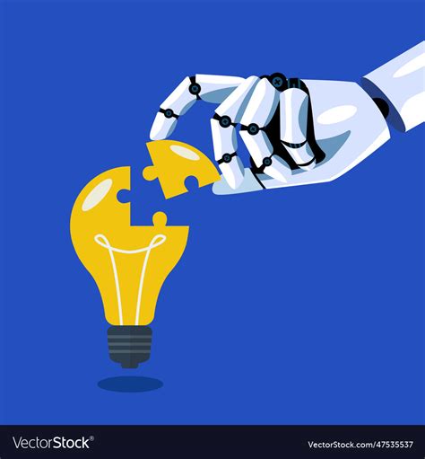Robot Inserts The Missing Puzzle In Lightbulb Vector Image