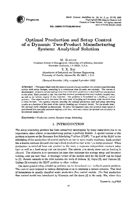 Pdf Optimal Control Of Two Product Manufacturing Systems