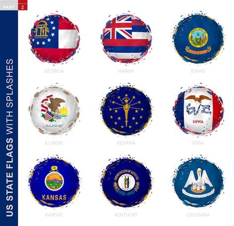 Colección de banderas del estado de ee uu bandera de grunge redonda con salpicaduras