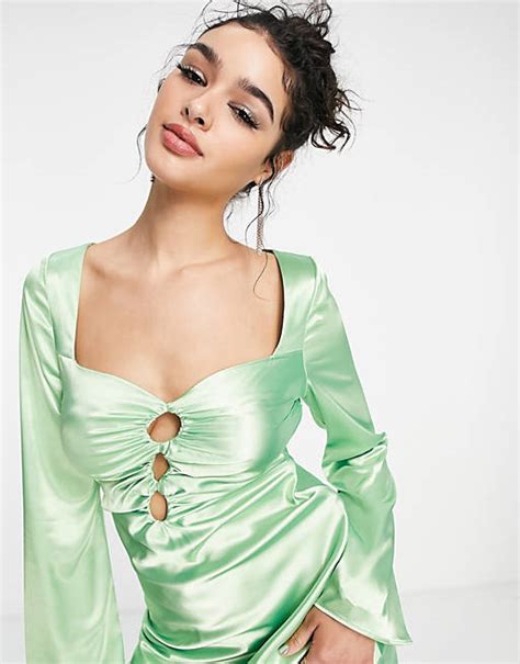 Asos Design Nette Midi Jurk Van Satijn Met Uitsnijdingen In