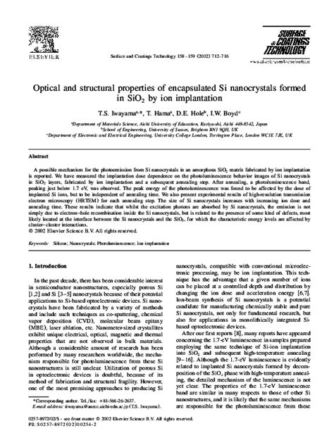 Pdf Optical And Structural Properties Of Encapsulated Si Nanocrystals