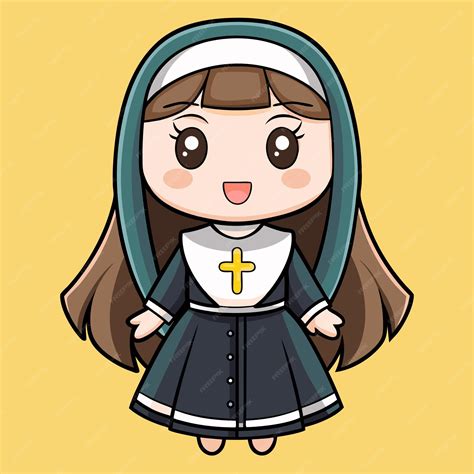 가톨릭 수녀 의복 을 입은 사랑스러운 만화 소녀 터 일러스트레이션 프리미엄 Ai 생성 벡터