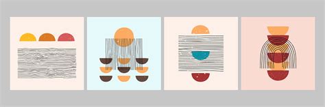 벡터 일러스트레이션 빈티지 기하학적 모양 중반 세기 현대 스타일 현대적인 보헤미안 벽 장식 미니멀 한 현대 미술 웹 배너 소셜 미디어 템플릿을 위한 요소를 디자인합니다