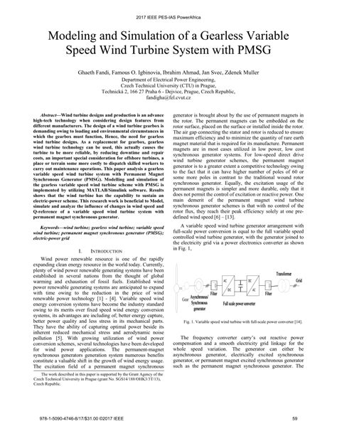 Pdf Modeling And Simulation Of A Gearless Variable Speed Wind Turbine System With Pmsg