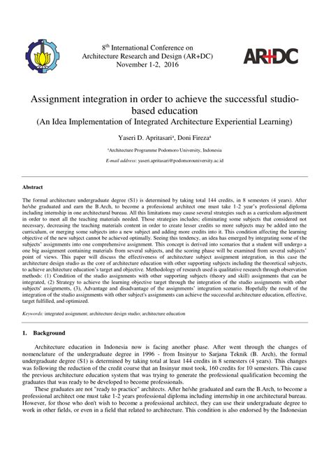 Pdf Assignment Integration In Order To Achieve The Successful Studio Based Education An Idea