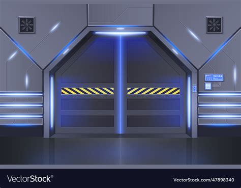 Spaceship Door Metal Space Ship Interior Sliding Vector Image