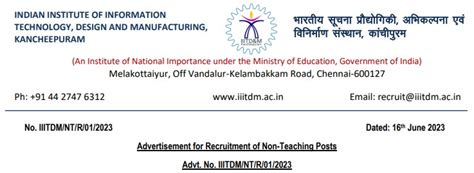 IIITDM Kancheepuram Non Teaching Recruitment 2023 32 Vacancies Online