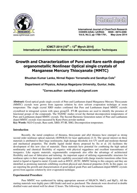 Pdf Growth And Characterization Of Pure And Rare Earth Doped