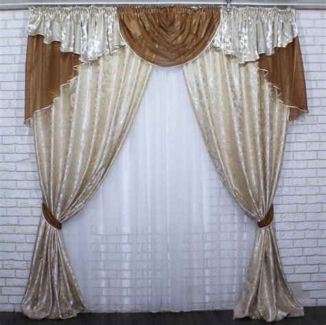 Комплект штори з ламбрекеном на карниз 3м Колір коричневий з білим