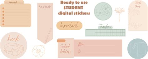 학생의 디지털 스티커 디지털 불렛저널링 또는 계획을 위한 디지털 메모지 및 스티커 디지털 플래너에 디지털 스티커를 사용할 준비가되었습니다 손글씨 미니멀한 스타일 벡터 아트