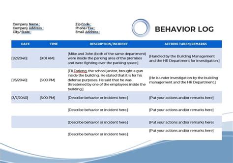 10 Behavior Log Template Room