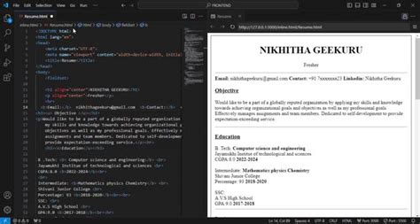 Nikhitha Geekuru On Linkedin Html Webdevelopment Resumedesign Codingjourney