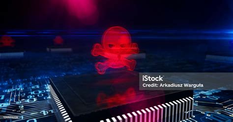 사이버 범죄 및 두개골 기호 3d 일러스트 Cpu에 대한 스톡 사진 및 기타 이미지 Cpu 두개골 디지털 생성 이미지