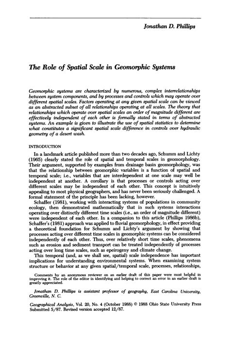 Pdf The Role Of Spatial Scale In Geomorphic Systems