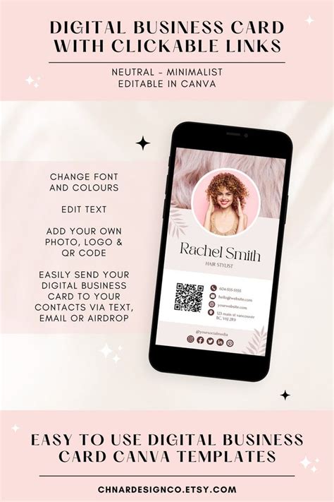 Beauty Qr Code Business Card Canva Digital Business Card Etsy Canada