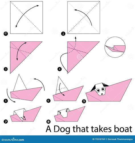 Istruzioni Graduali Come Rendere Ad Origami Un Cane Che Prende La Barca Illustrazione Vettoriale