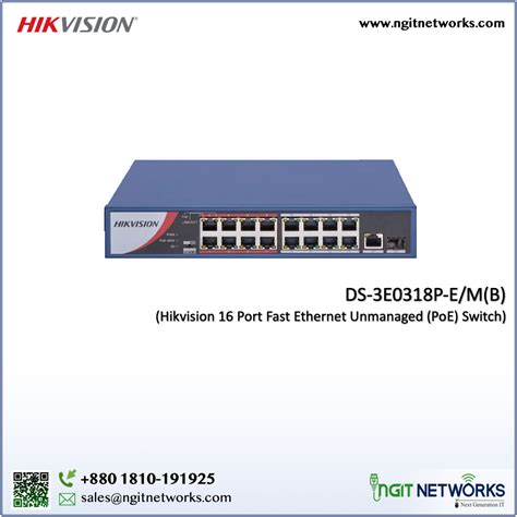 Hikvision DS 3E0318P E M B 16 Port Fast Ethernet Unmanaged POE Switch
