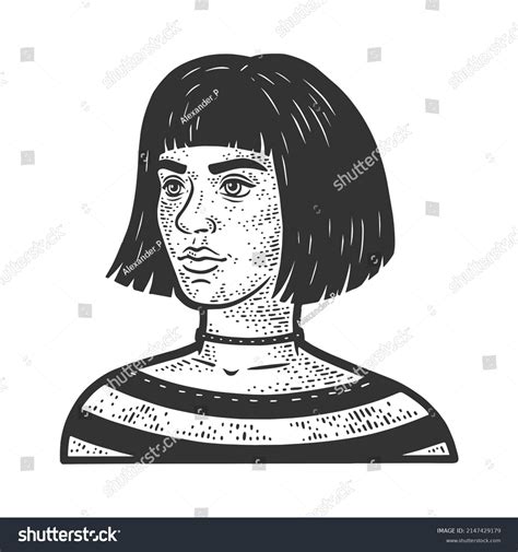 Girl Bob Cut Haircut Sketch Engraving Stock Vector Royalty Free
