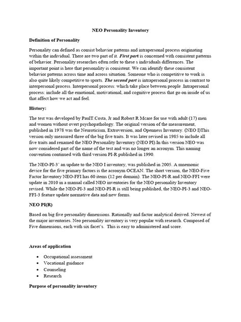 Neo Personality Inventory Pdf Psychology Psychological Concepts