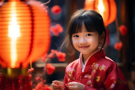 Premium Photo Arafed Asian Girl In A Red Kimono Dress Holding A Cell